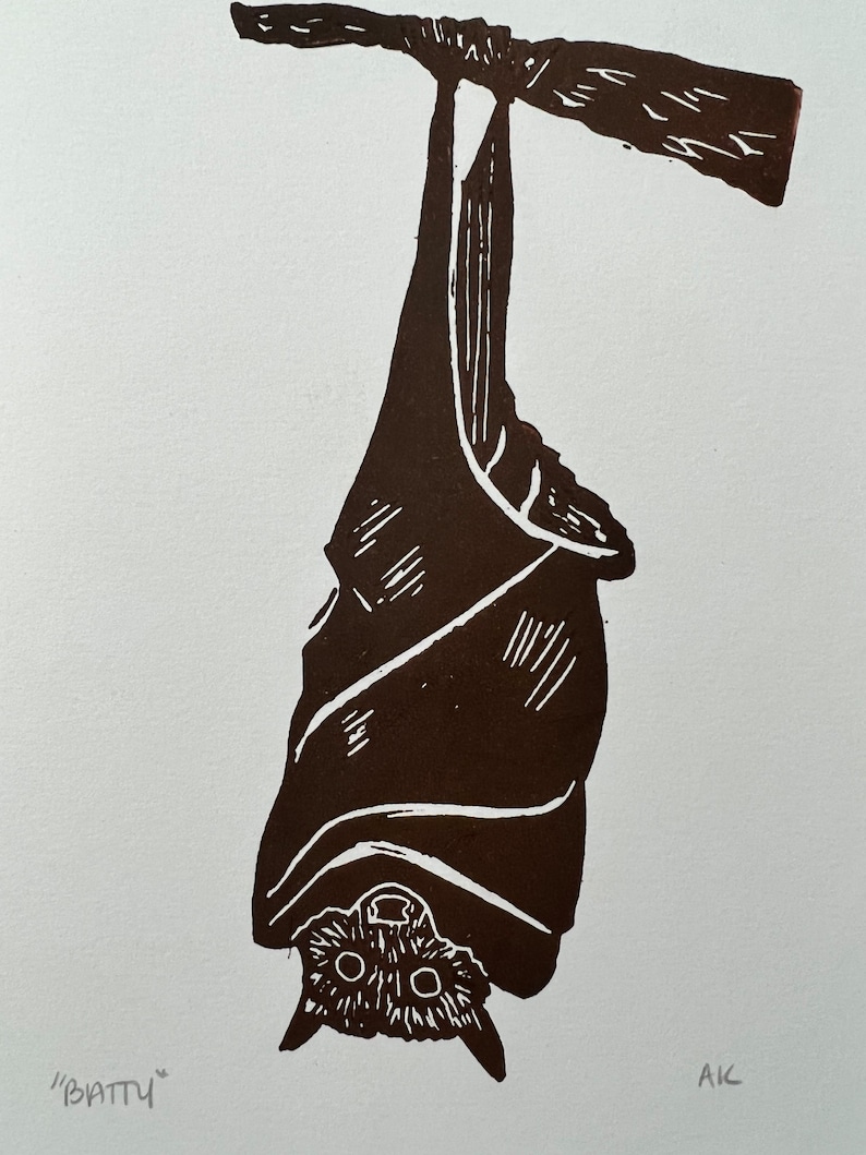 Feeling Batty Bat Linocut Print - Etsy