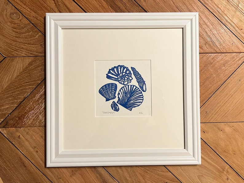 Blue Seashells Linocut Print - Etsy
