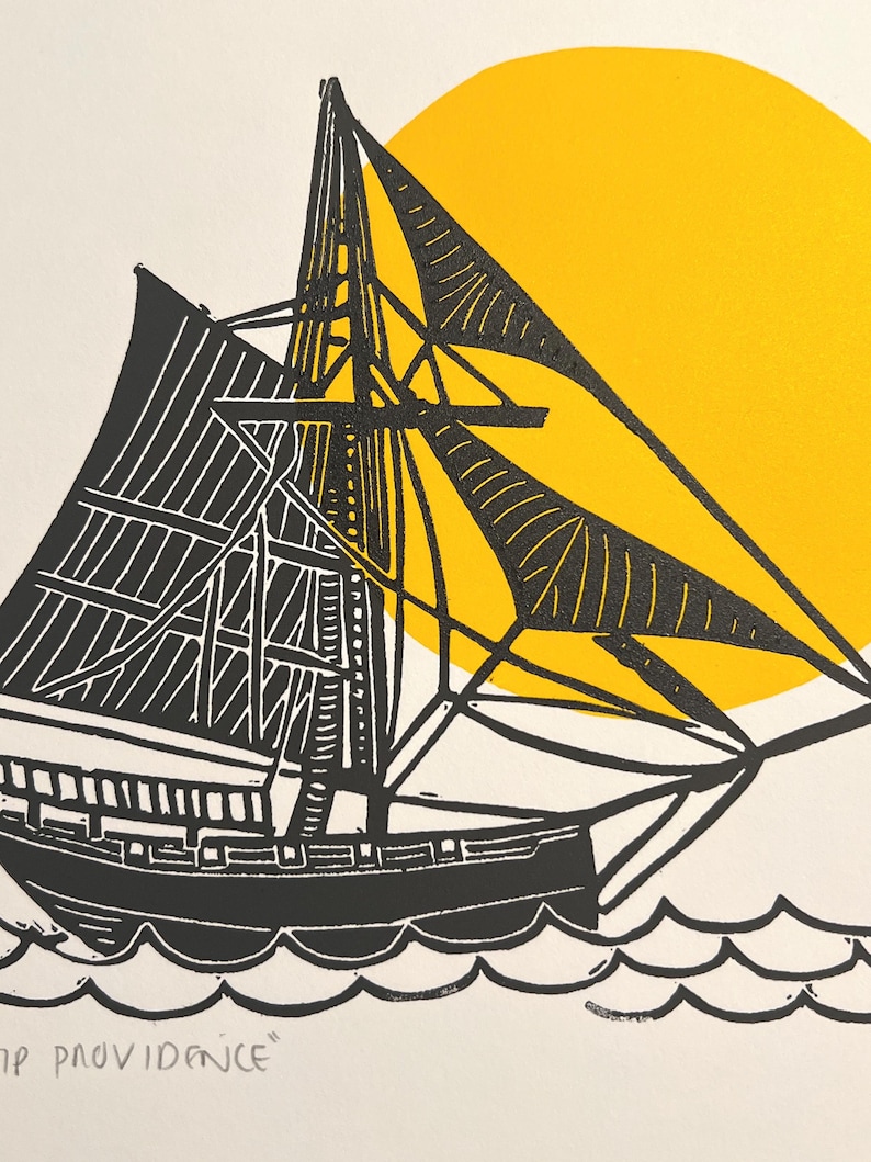Tall Ship Providence Linocut Print - Etsy