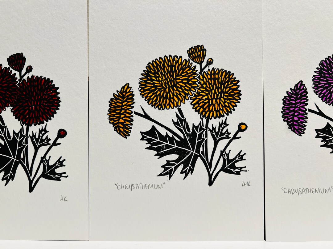 Mums Fall Linocut Print - Etsy