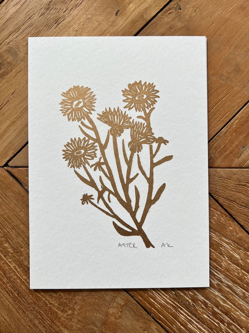 Aster Botanical Linocut Print - Etsy