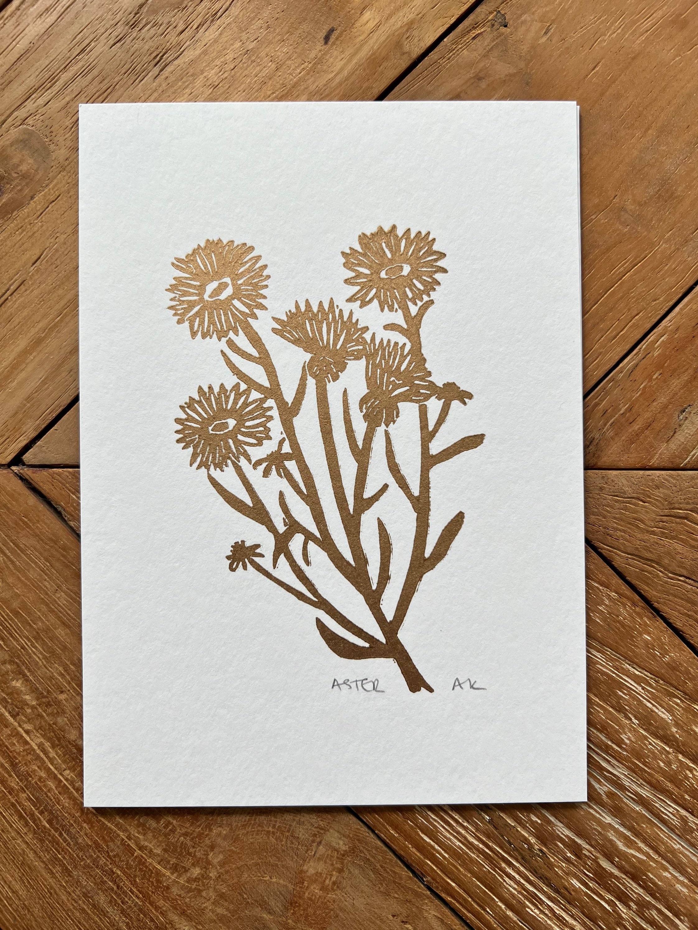 Aster Botanical Linocut Print - Etsy