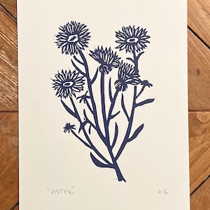 Aster Botanical Linocut Print - Etsy