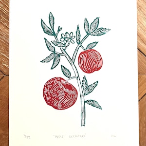 Apple Botanical Linocut Print - Etsy