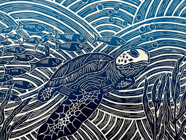Sea Turtle Linocut Print - Etsy