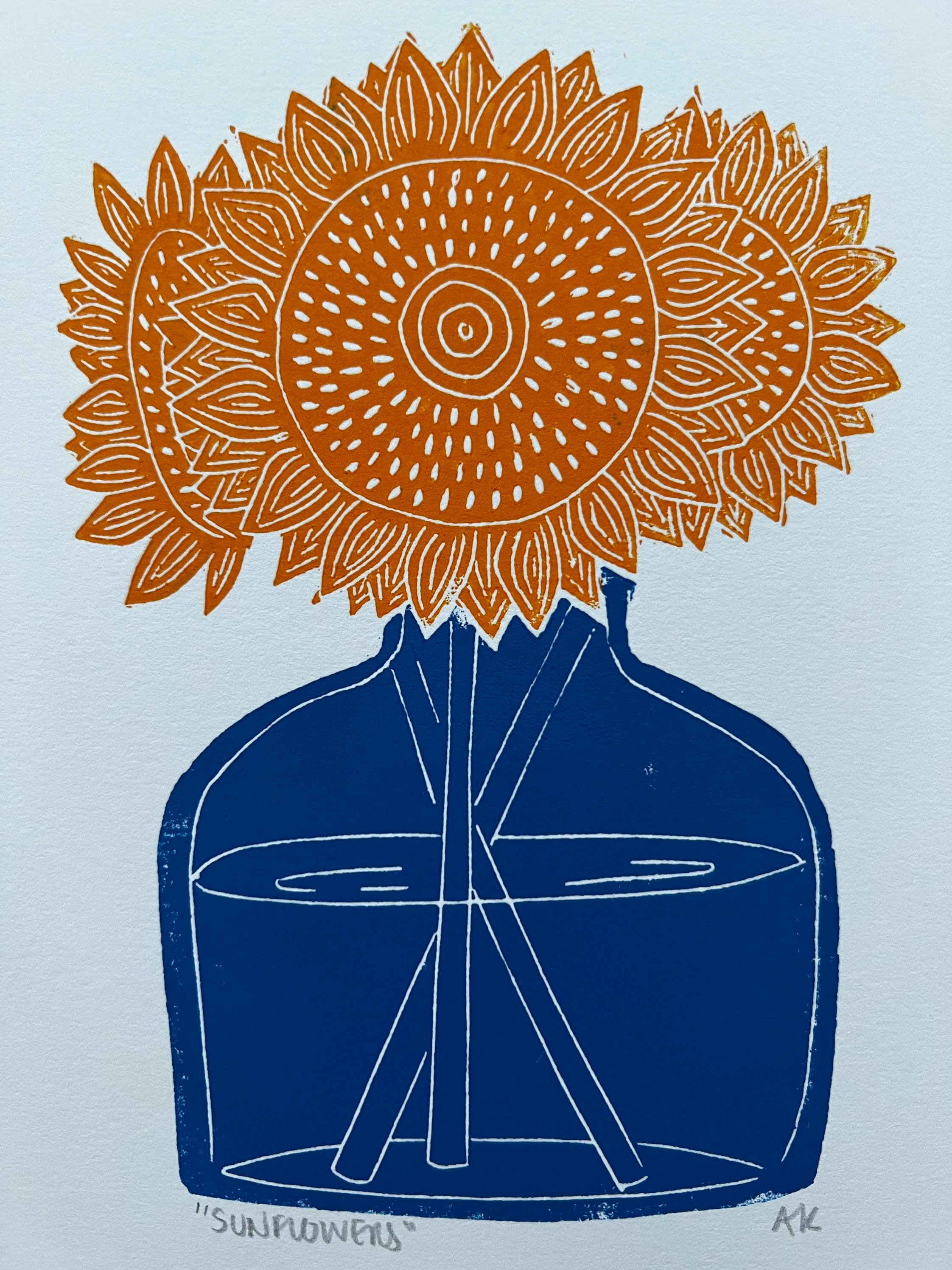 Sunflowers Linocut Art Print - Etsy