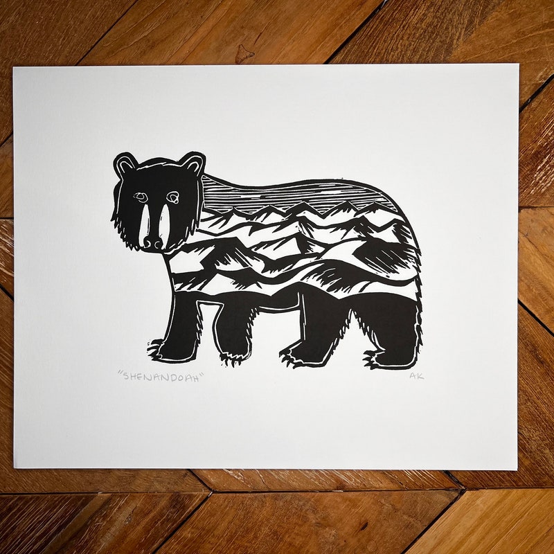 Linocut Bear - Etsy