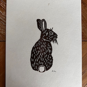 Cottontail Rabbit Linocut Art Print - Etsy