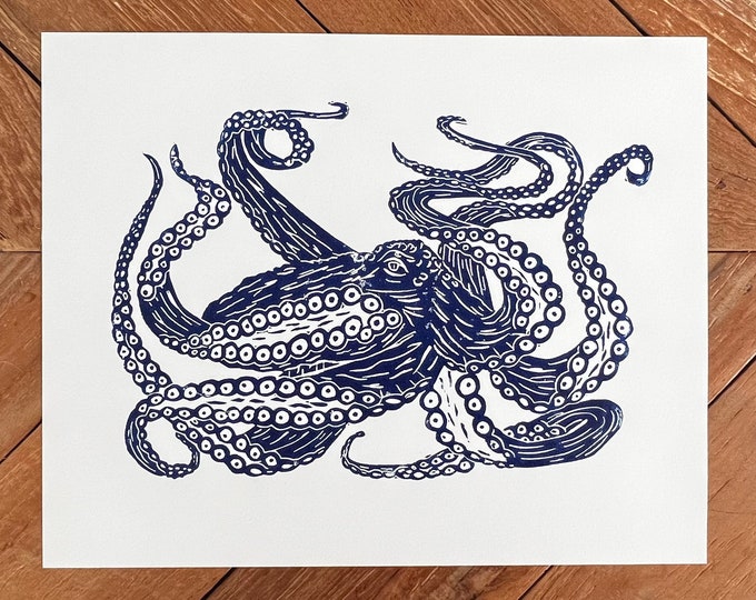 Giant Pacific Octopus Linocut Print - Etsy