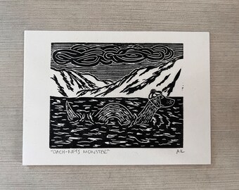 NESSIE LINOCUT PRINT, Loch Ness Print, Loch Ness, Loch Ness Monster ...