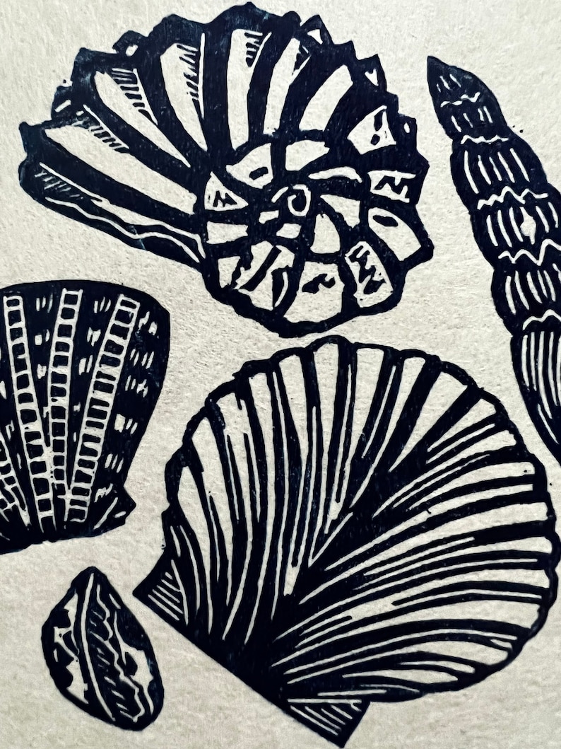 Blue Seashells Linocut Print - Etsy