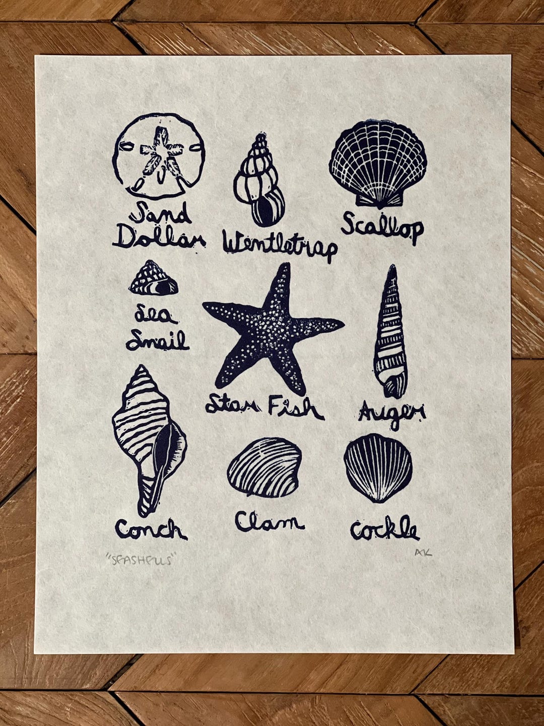 Blue Seashells Linocut Print - Etsy