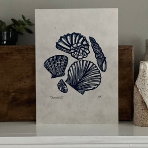Blue Seashells Linocut Print - Etsy