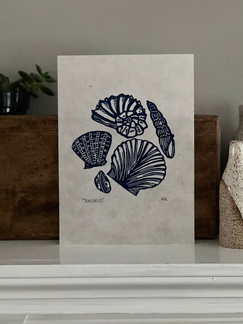 Blue Seashells Linocut Print - Etsy