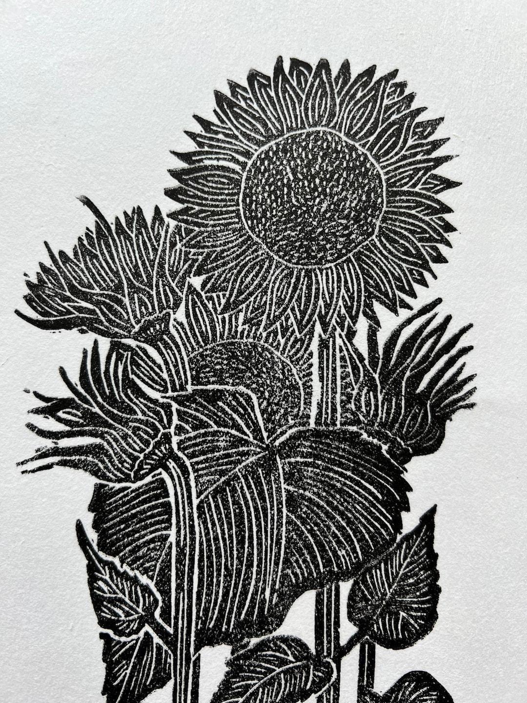 Sunflower Stalks Linocut Print - Etsy