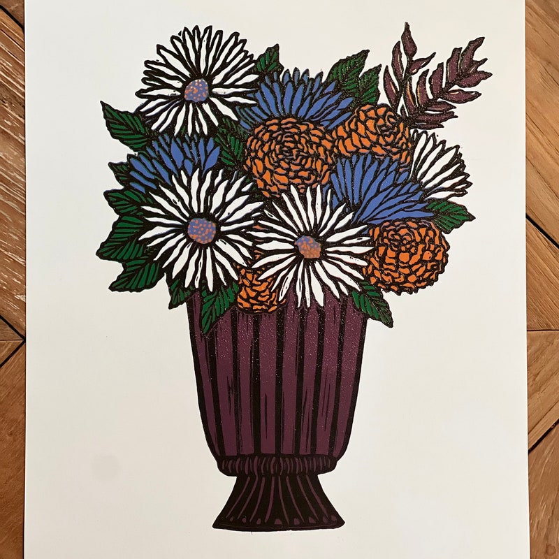 Flower Linocut - Etsy