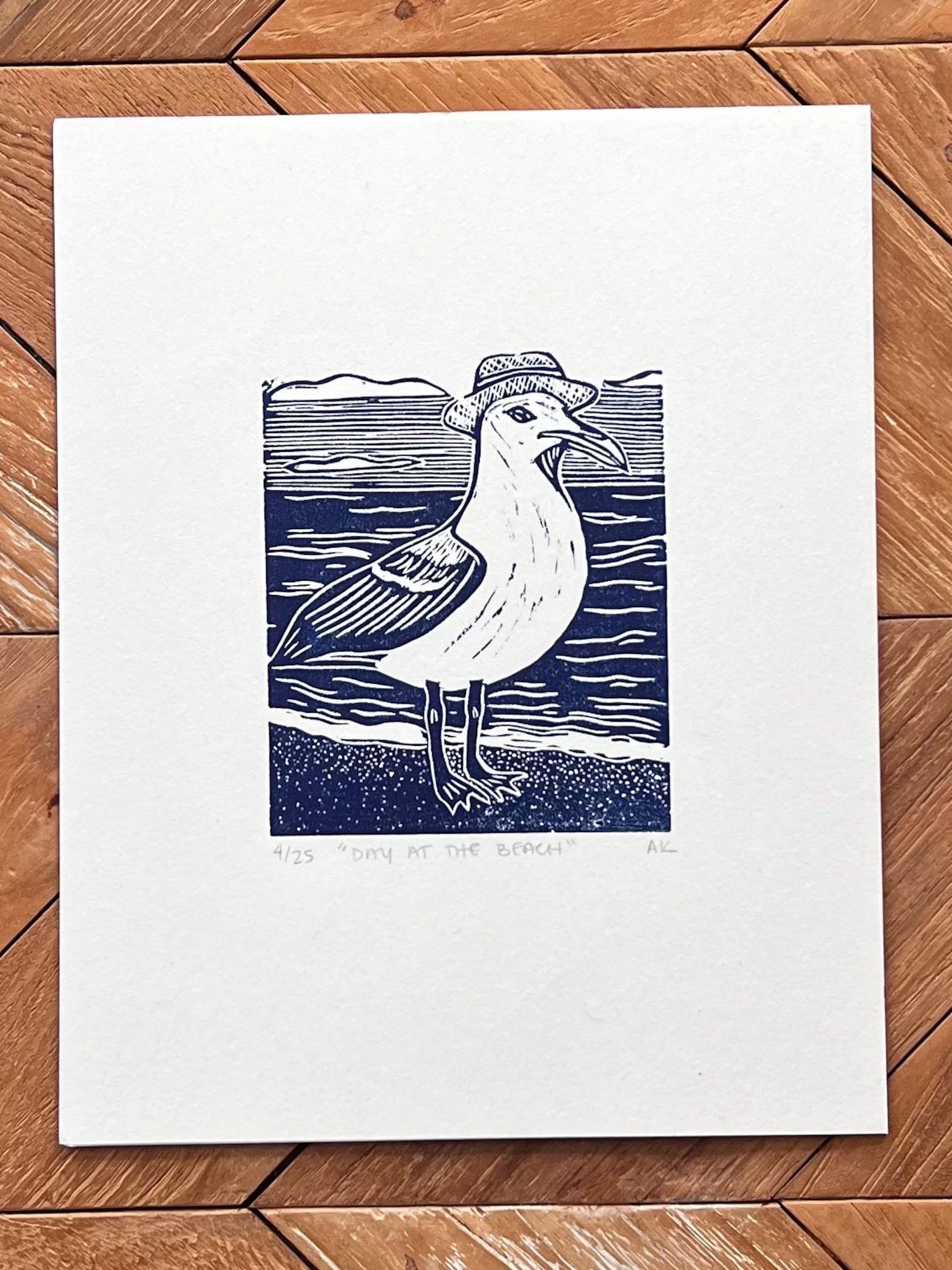 Day at the Beach Seagull Linocut Print - Etsy