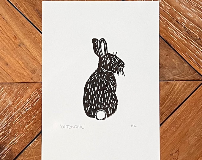 Cottontail Rabbit Linocut Art Print - Etsy