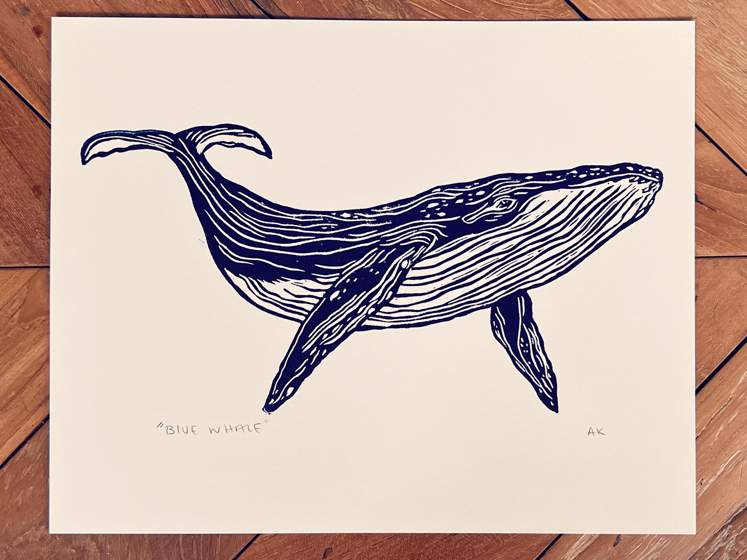 Blue Whale Linocut Print - Etsy