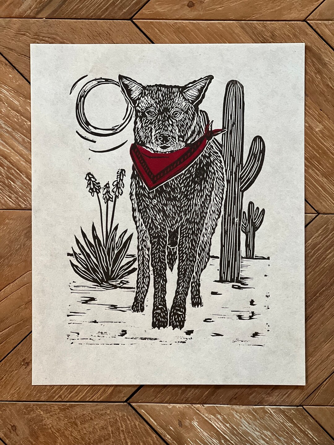 Desert Coyote Linocut Print - Etsy