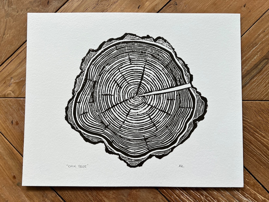 Oak Tree Ring Linocut Art Print - Etsy