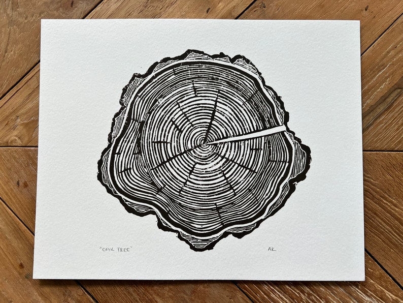 Oak Tree Ring Linocut Art Print - Etsy