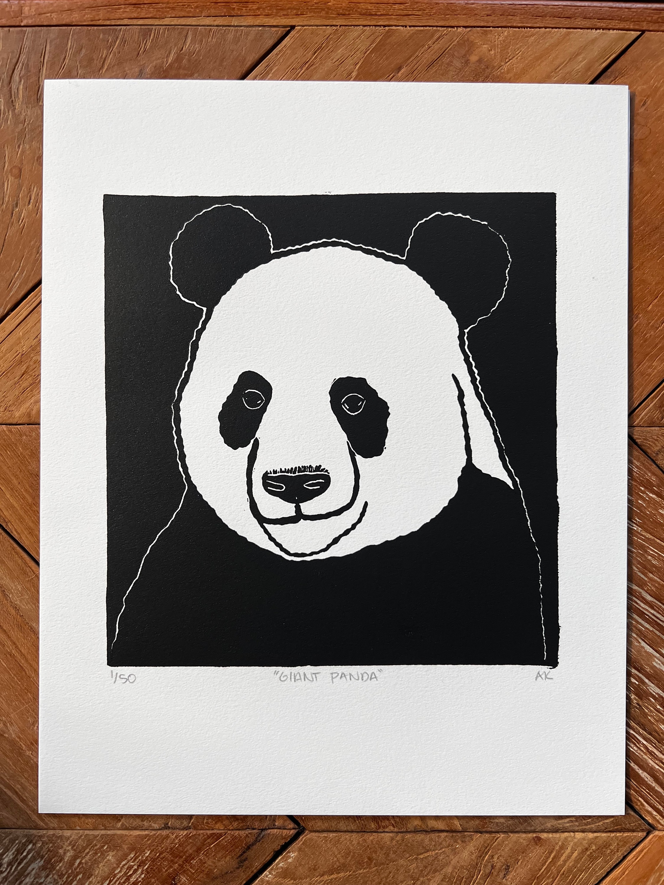 Giant Panda Linocut Art Print - Etsy