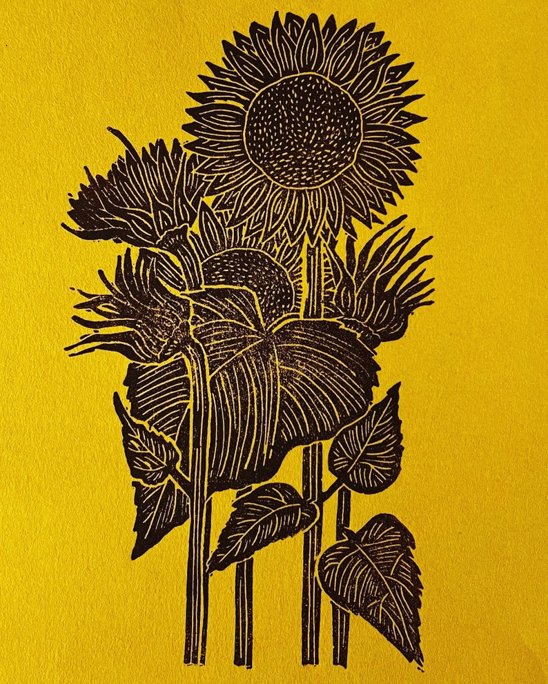 Sunflower Stalks Linocut Print - Etsy