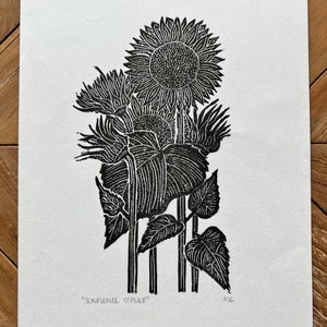 Sunflower Stalks Linocut Print - Etsy