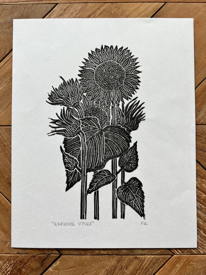 Sunflower Stalks Linocut Print - Etsy