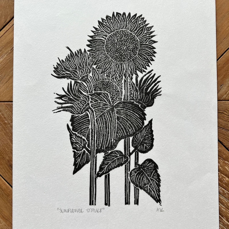 Sunflower Print Linocut - Etsy