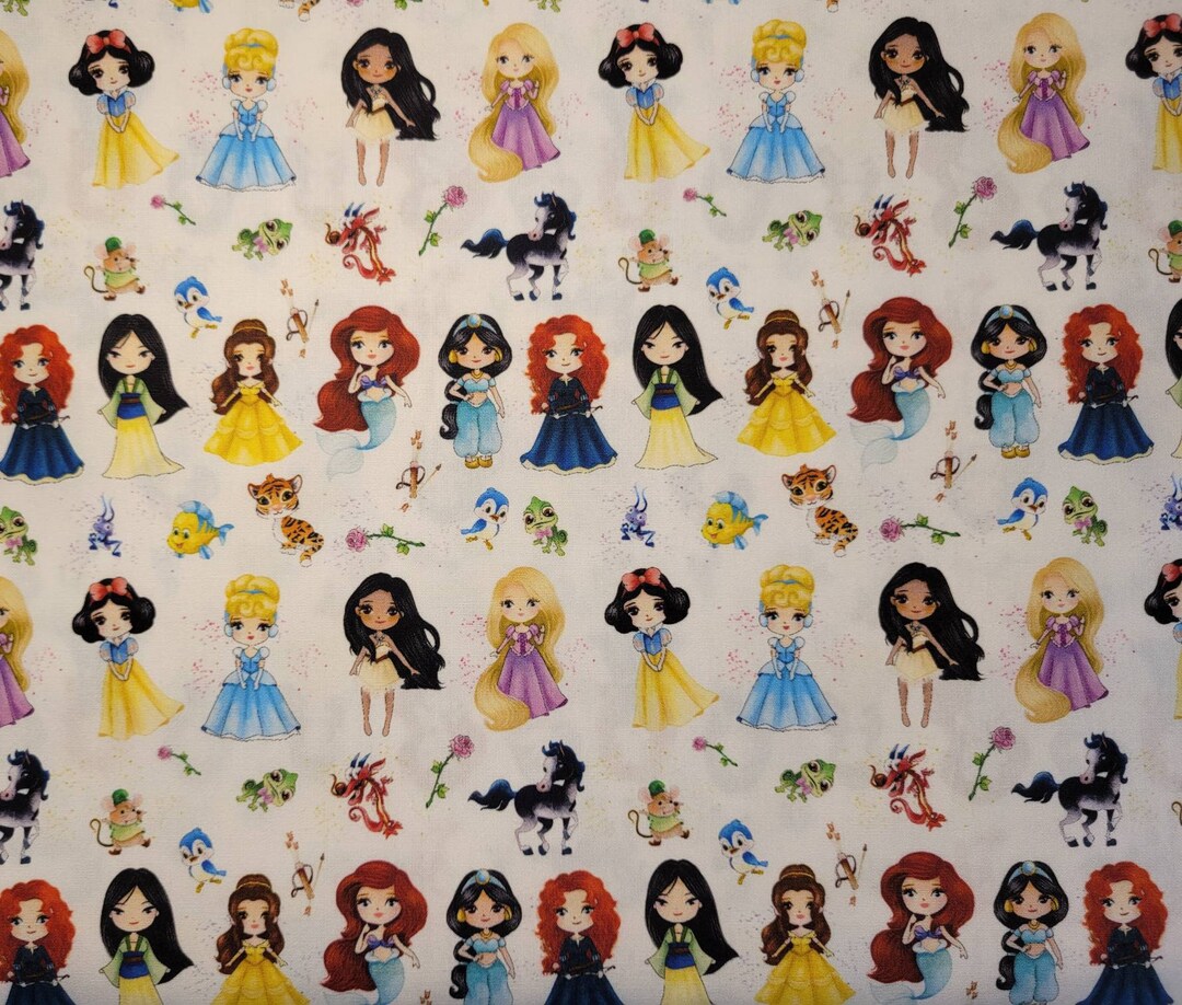 58" Width Disney Princesses W Sidekicks 100% Cotton Woven Fabric Yard ...