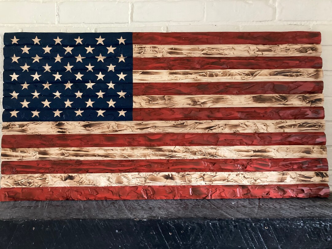 Hand Carved Rustic American Flag - Etsy