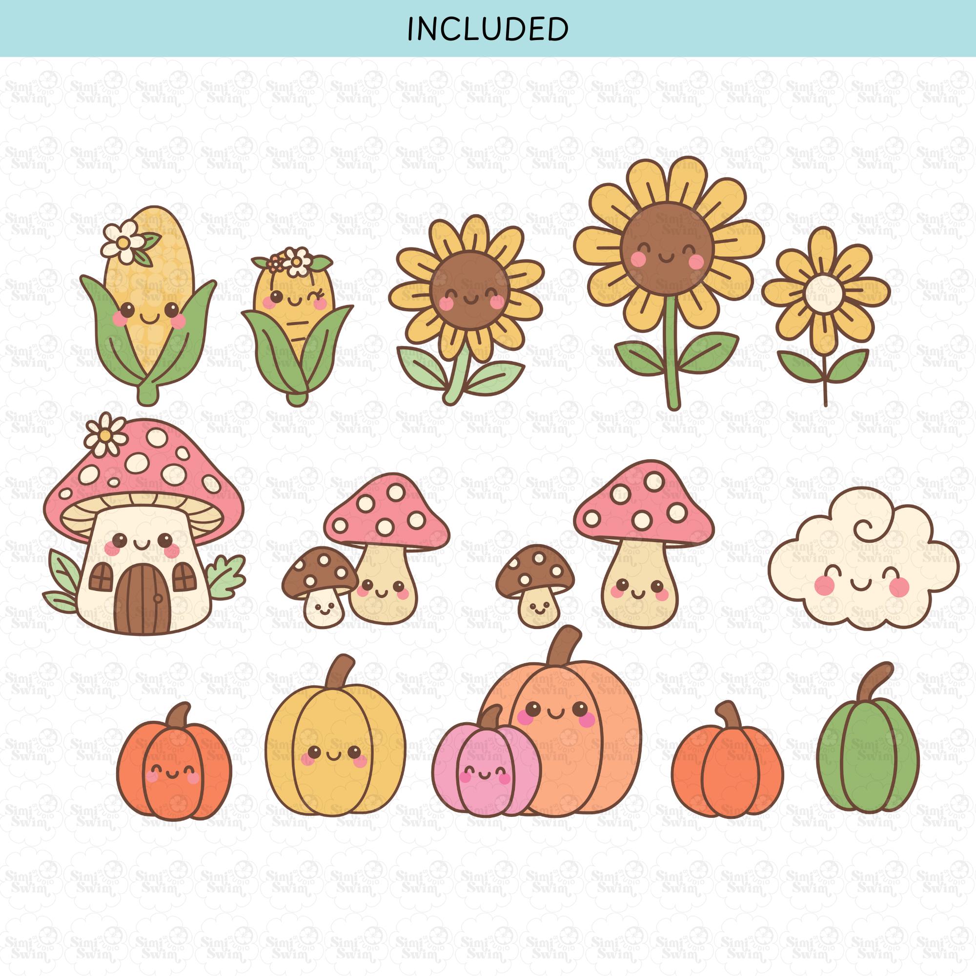 Fall Kawaii Clipart Bundle | Autumn Animals & Cafe Treats (SVG, PNG) - Etsy