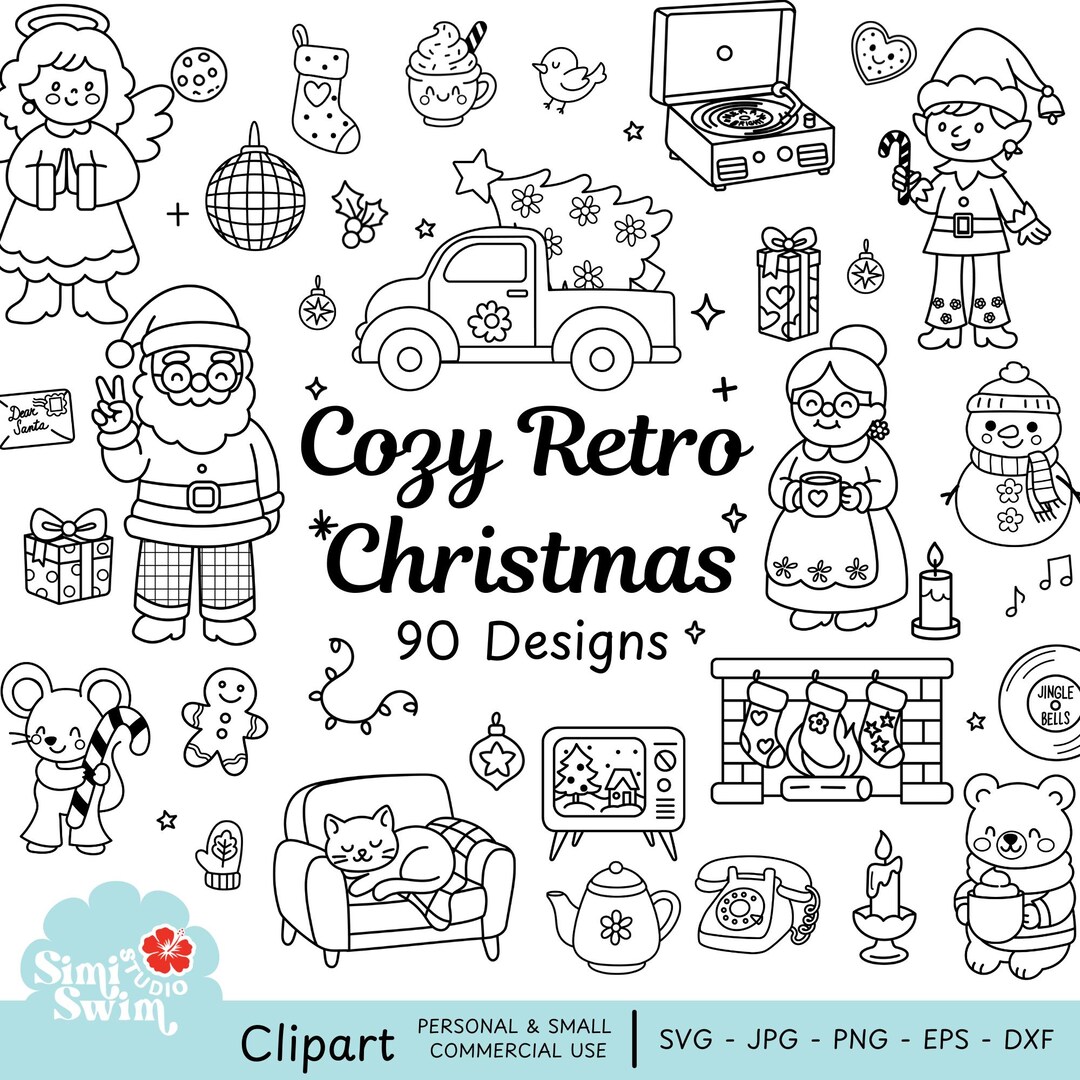 Retro Christmas Clipart Bundle | 90 Vintage Holiday Illustrations (svg ...