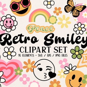 Retro Happy Smiles Clipart – Pastel Retro – Boho Hippie SVG PNG EPS ...