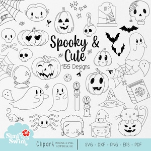 Spooky Cute Halloween Black Lined Clipart Svg | Spooky Svg Clipart ...
