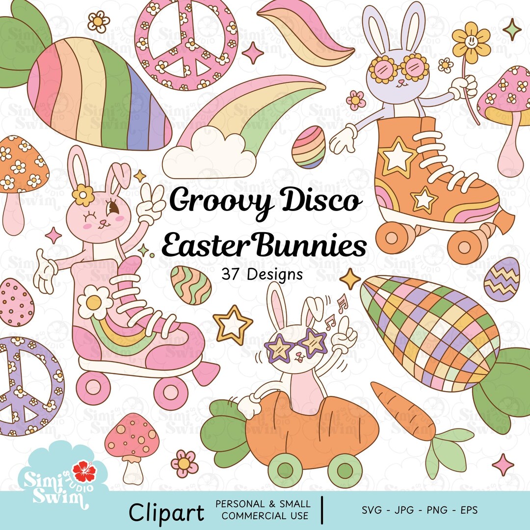 Retro Disco Bunny Clipart: 70s Groovy Easter Designs (PNG, SVG, EPS) - Etsy