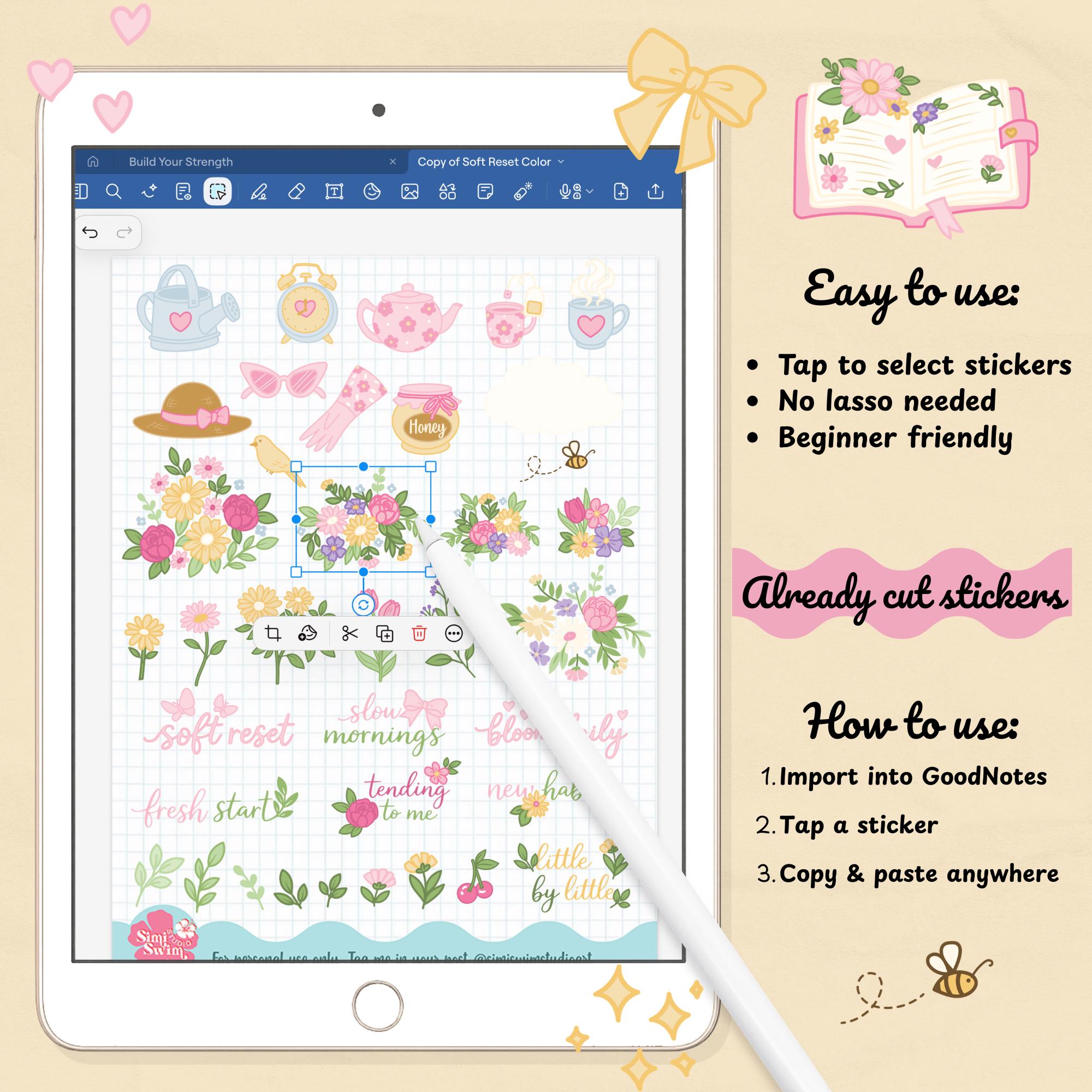 Soft Spring Reset Digital Stickers | Pastel Journal Planner PNG ...