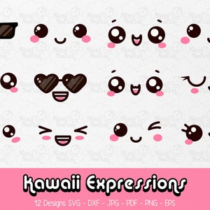 Kawaii Expressions Clipart Svg | Cute Faces Svg Clipart | Funny Faces ...