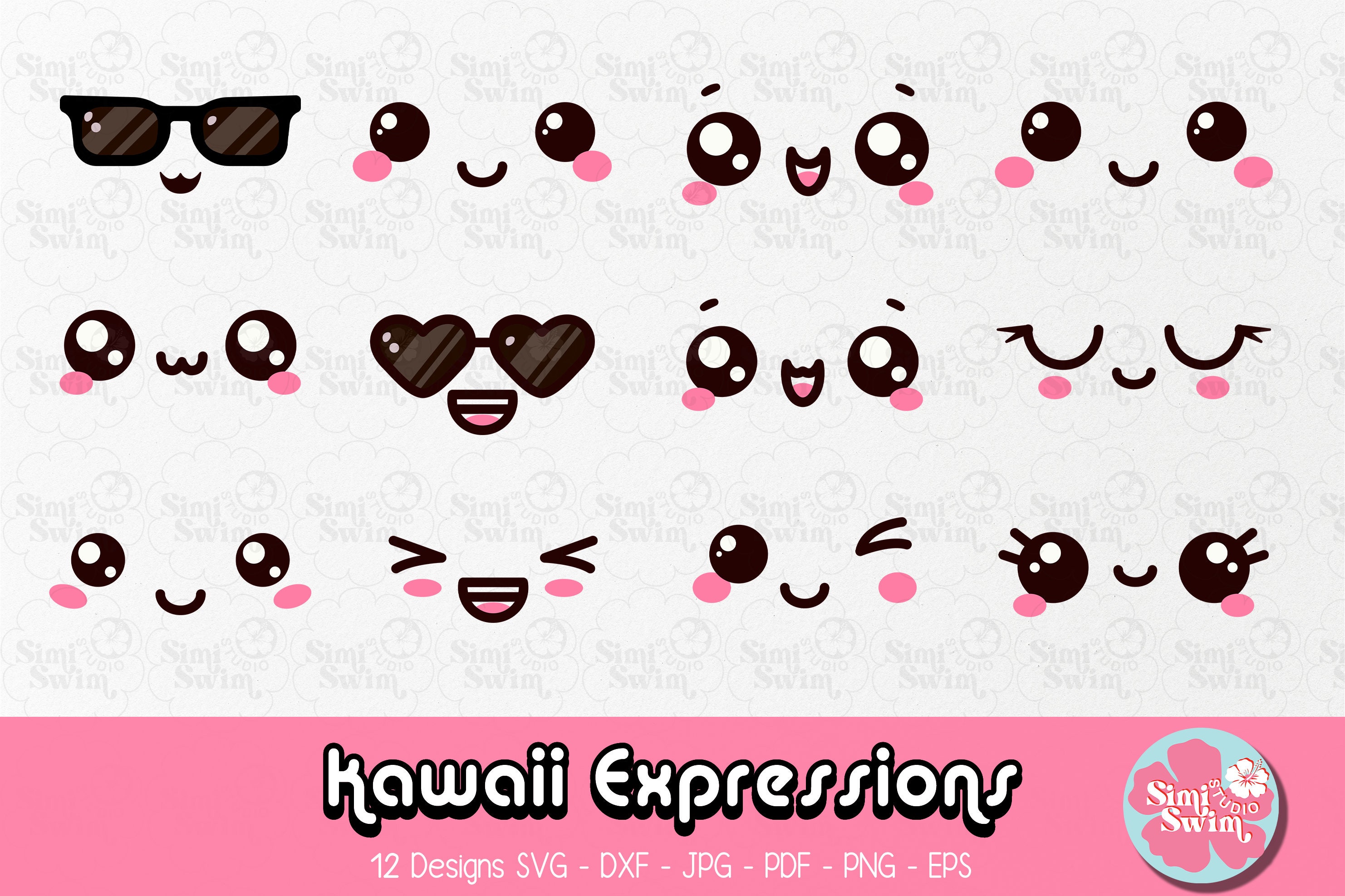 Kawaii Expressions Clipart Svg | Cute Faces Svg Clipart | Funny Faces ...