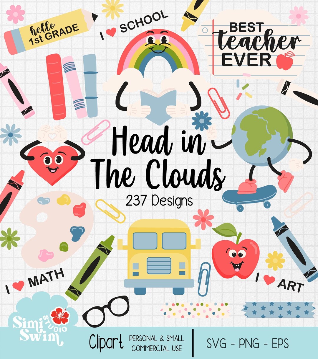 Back to School Clipart Bundle: Teacher SVG, Art Supplies (237 Designs ...