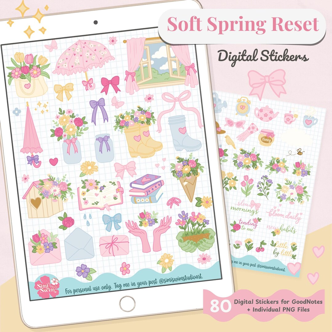 Soft Spring Reset Digital Stickers | Pastel Journal Planner PNG ...