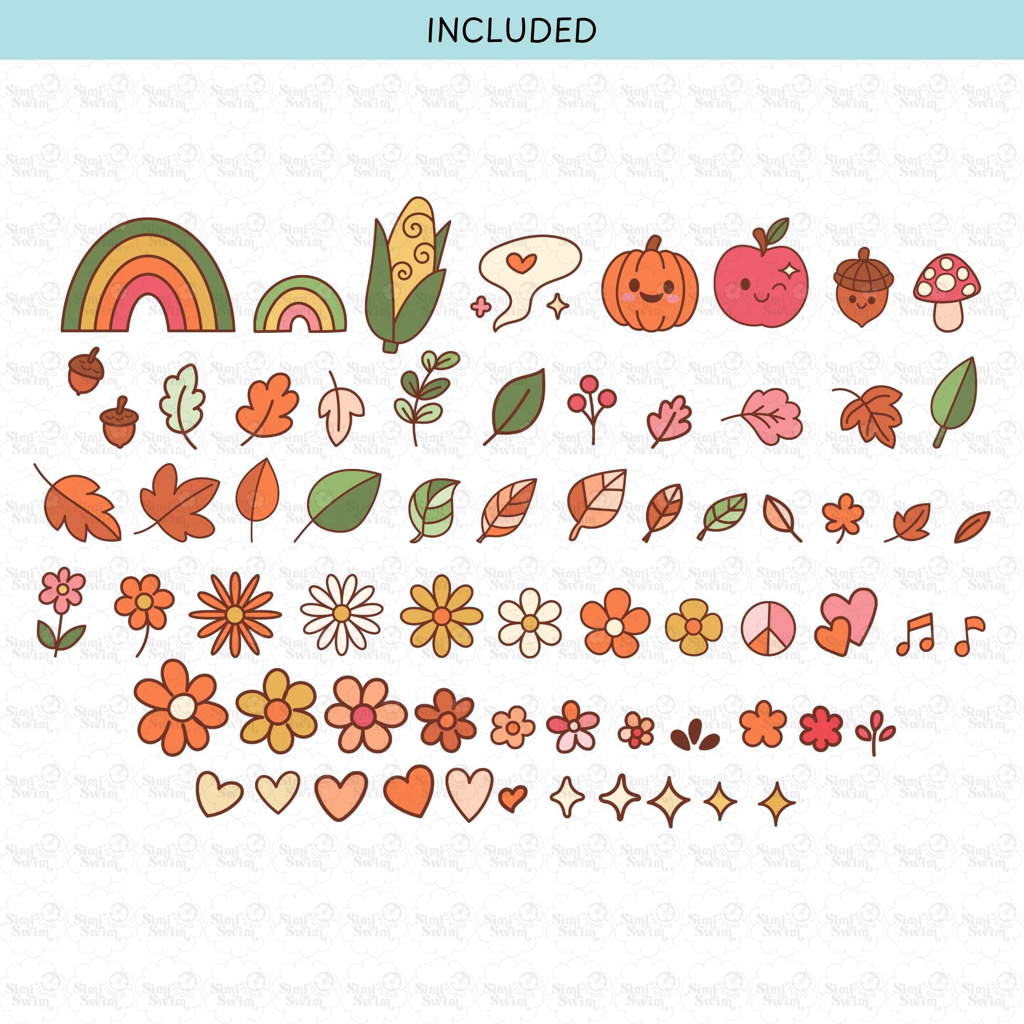 Retro Fall Clipart Bundle | Kawaii Autumn Animals, Thanksgiving (SVG ...