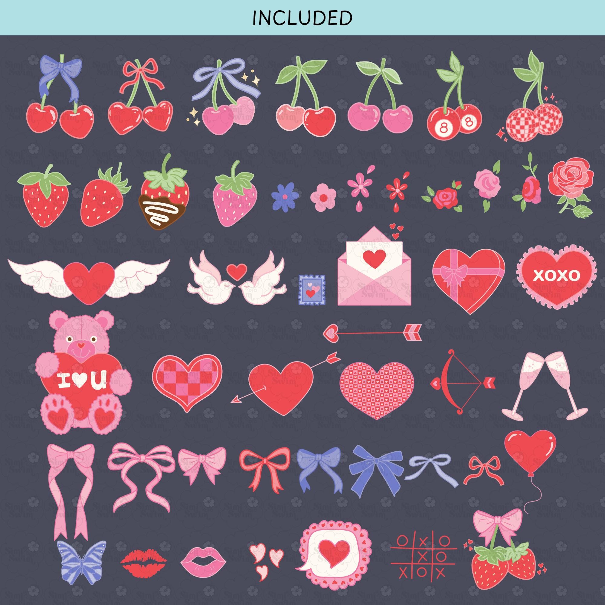 Coquette Valentine's Clipart Set - Pink & Purple Cherries ...
