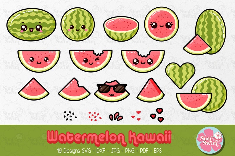 Watermelon Kawaii Svg | Fruit Svg Clipart | Summer Svg | Food Clipart ...