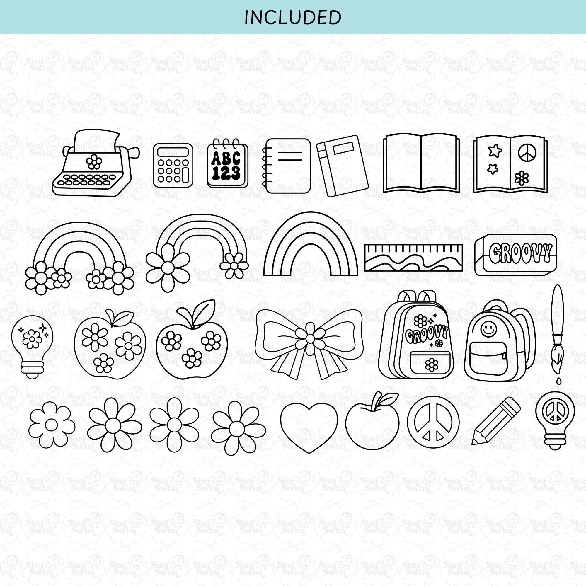Groovy Back to School Clipart Bundle: Retro Teacher Doodles (SVG, PNG ...