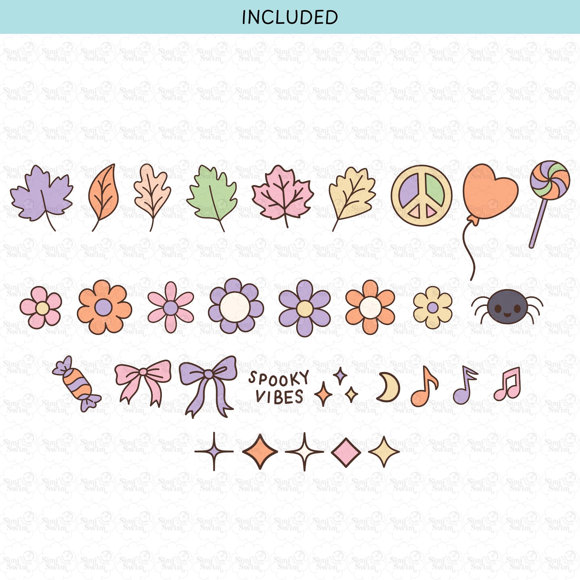 Groovy Halloween Clipart: Retro Kawaii Ghosts, Skeletons (SVG, PNG, EPS ...