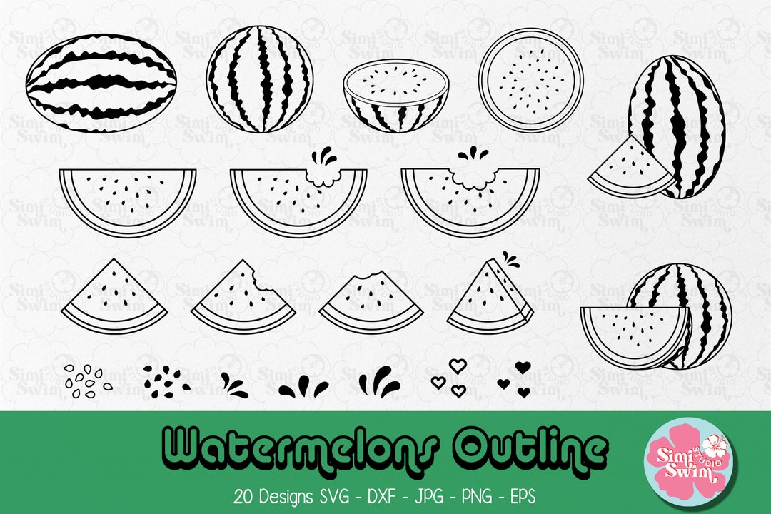 Watermelon Outline Svg Fruit Svg Clipart Summer Svg Food Clipart ...