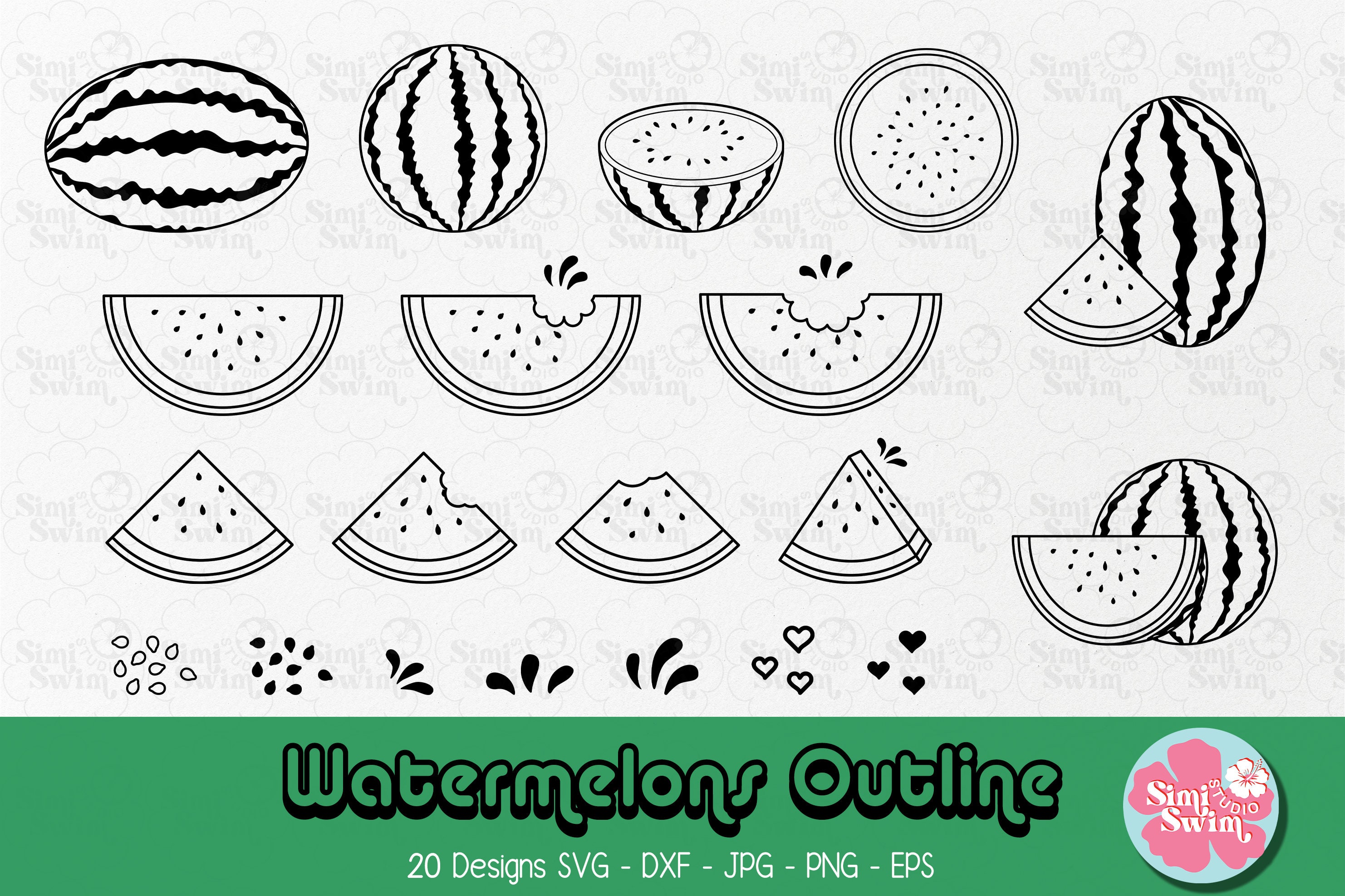 Watermelon Outline Svg Fruit Svg Clipart Summer Svg Food Clipart ...
